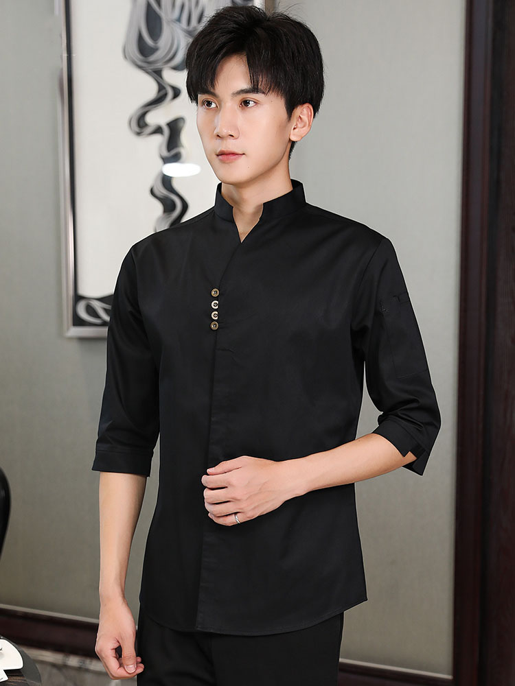 Hotel uniforms, male waiters work clothes, mid-sleeves, three-quarter ...