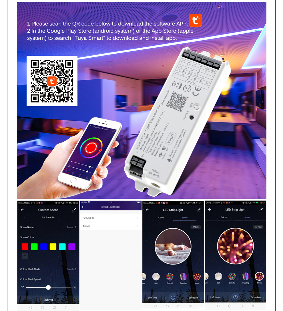 Smart LED Controller WiFi BT 5 IN 1 2.4GHz RF RGB+CCT Remote Controller ...