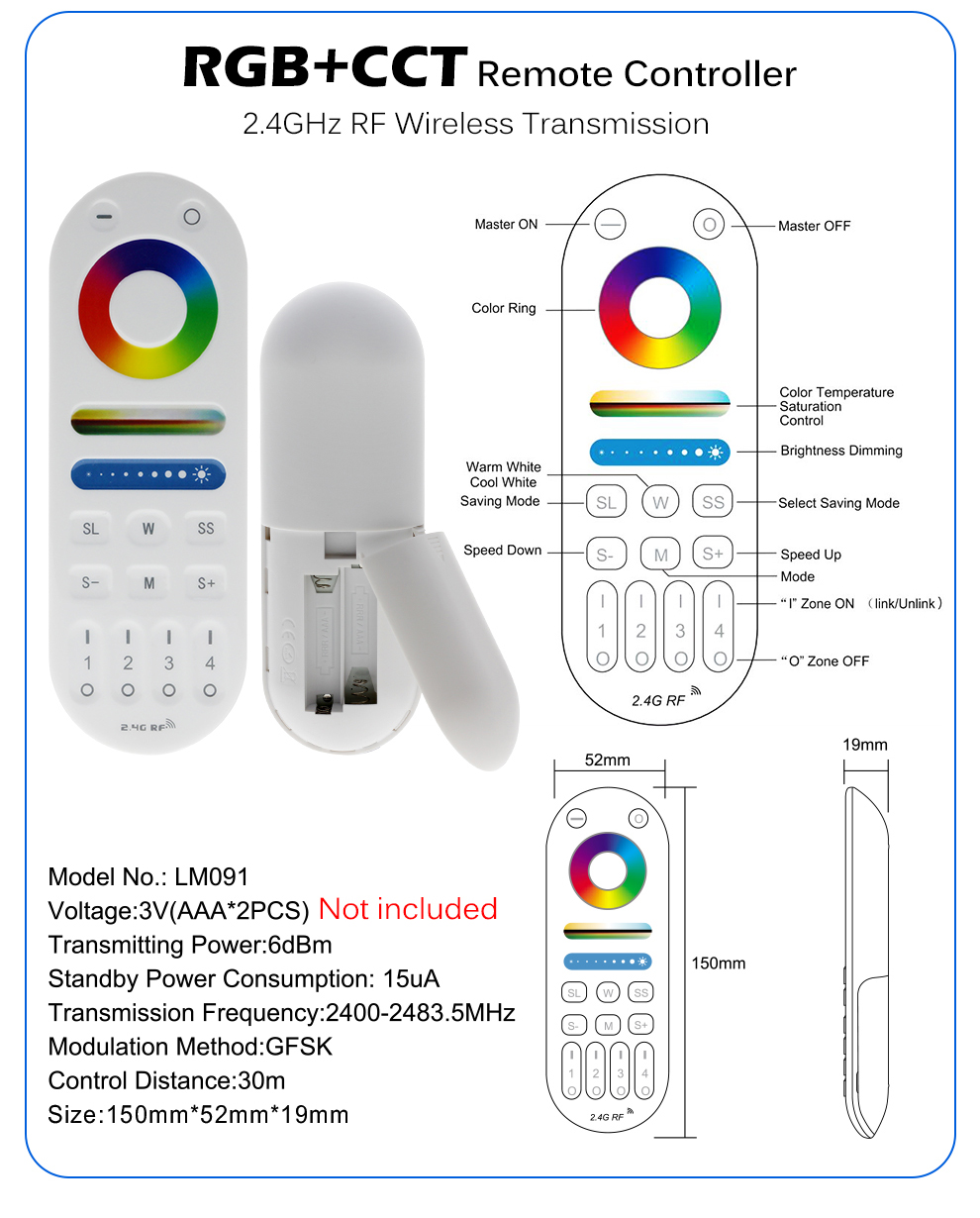 Smart LED Controller WiFi BT 5 IN 1 2.4GHz RF RGB+CCT Remote Controller ...