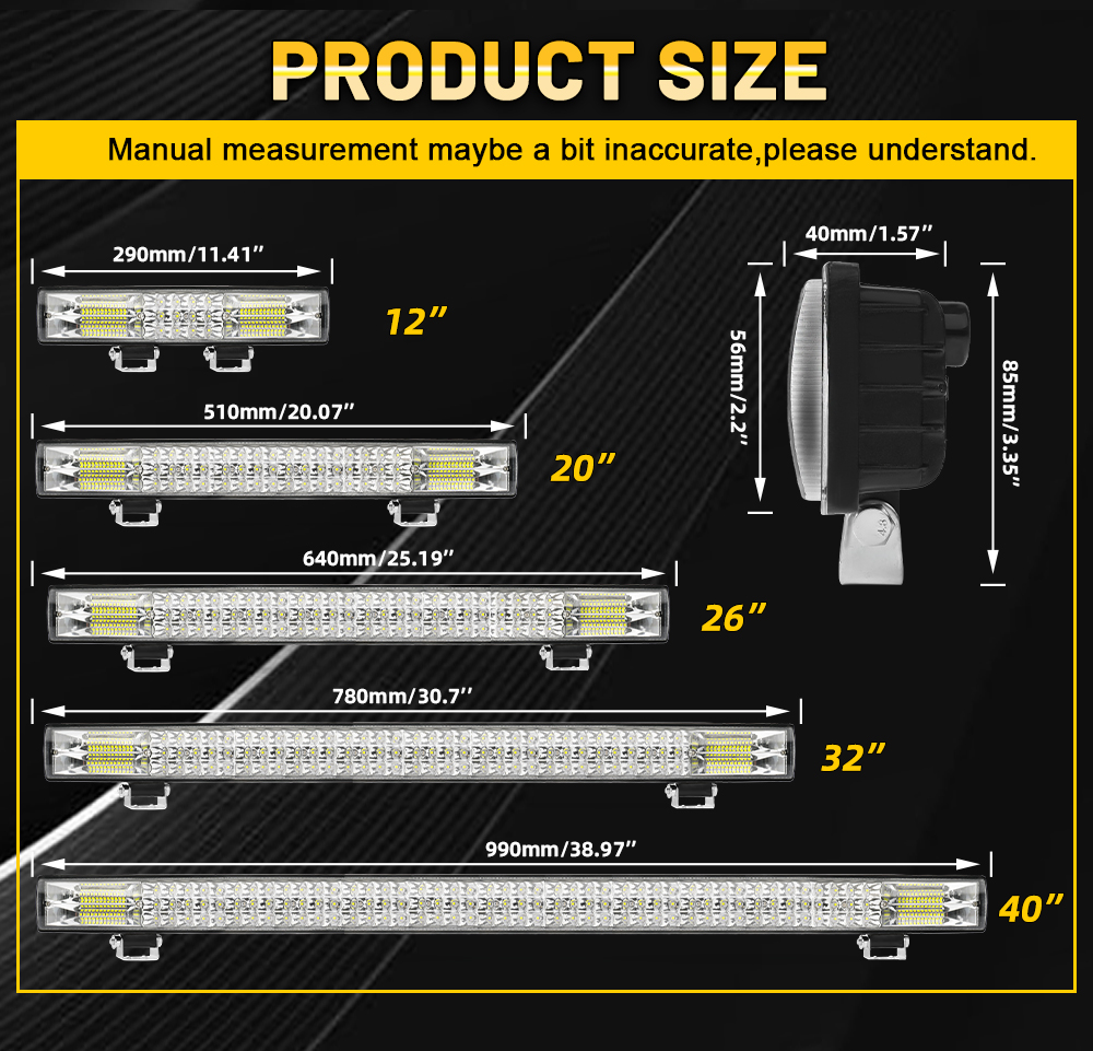 BraveWay Straight lights Putih Tri-row 12/20/26/32/40inch Led Light Bar ...