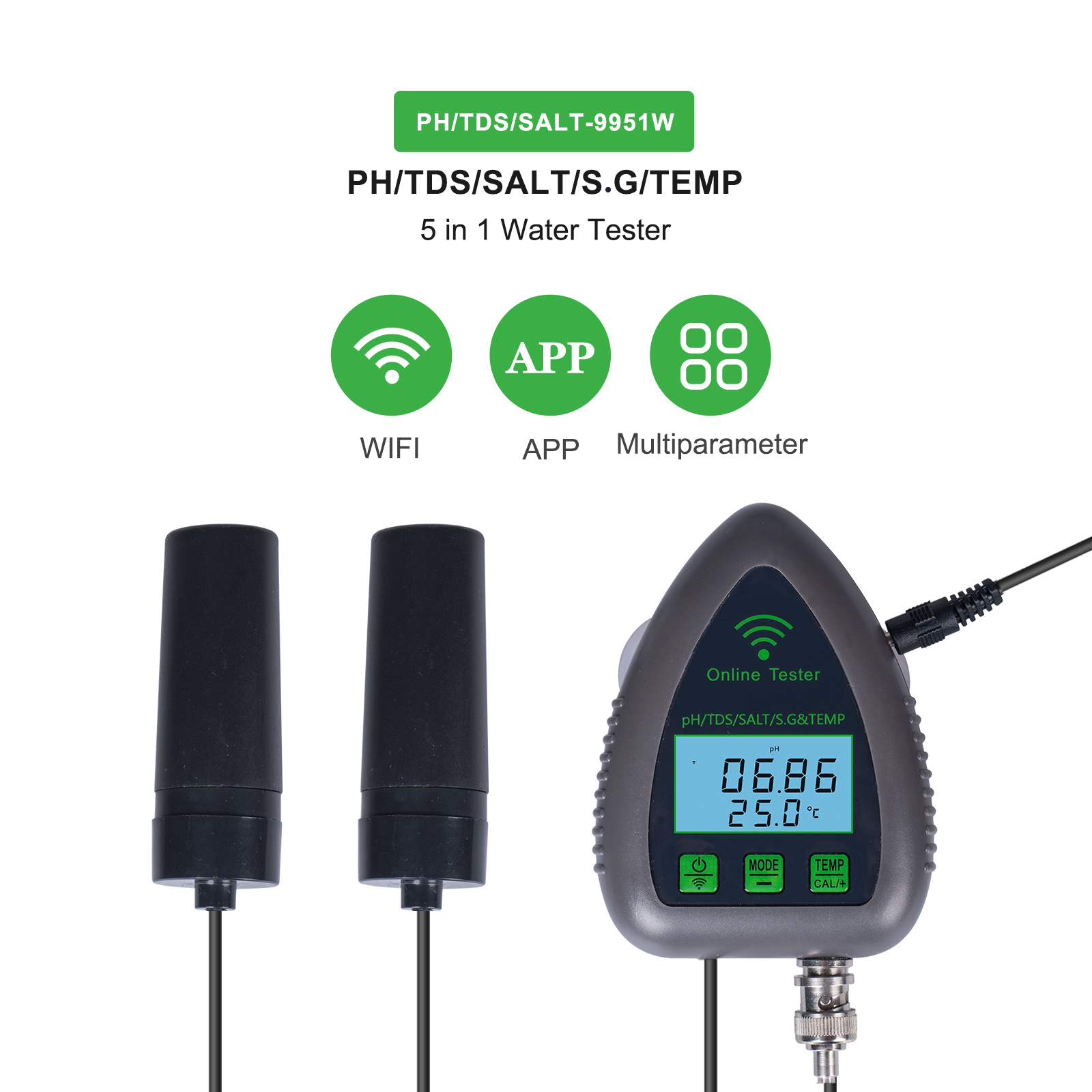 Smart WiFi pH Meter 5 in 1 PH/EC/TDS/SALT/S.G/TEMP Water Quality ...