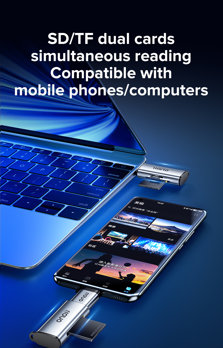 Llano USB3.0 Micro SD Card Reader, 5Gbps 2-in-1 Card Reader to USB ...