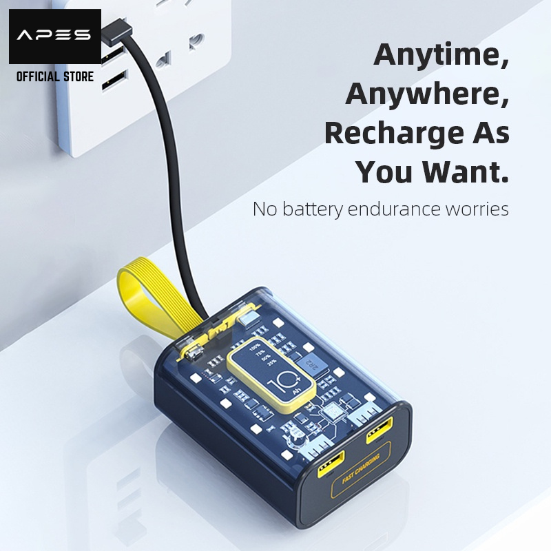 APES New Transparent 10000mah Powerbank Built-in 3 Cables Cover Fast ...