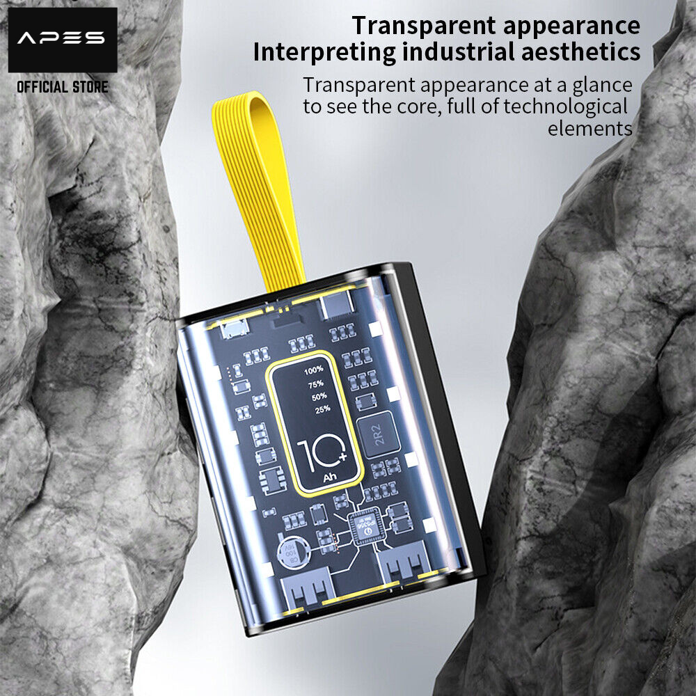 APES New Transparent 10000mah Powerbank Built-in 3 Cables Cover Fast ...