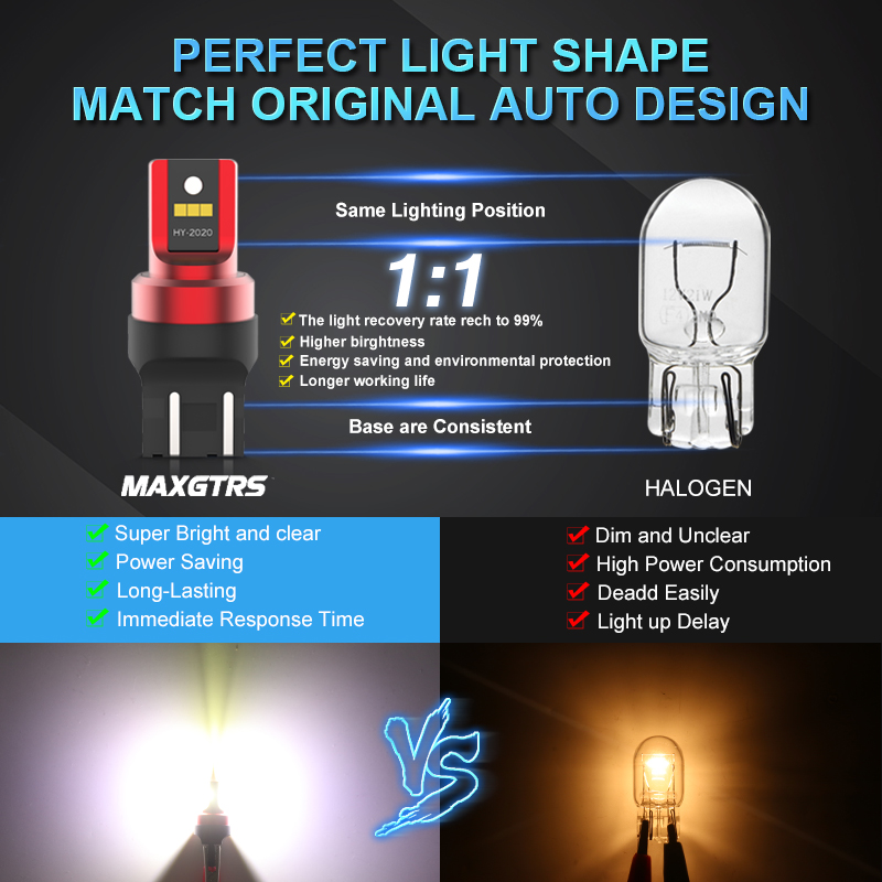 MAXGTRS 2x Super Bright T20 7443 7444 W21/5W 1157 BAY15D P21/5W 3157 P27/7W LED Light CSP DRL ...