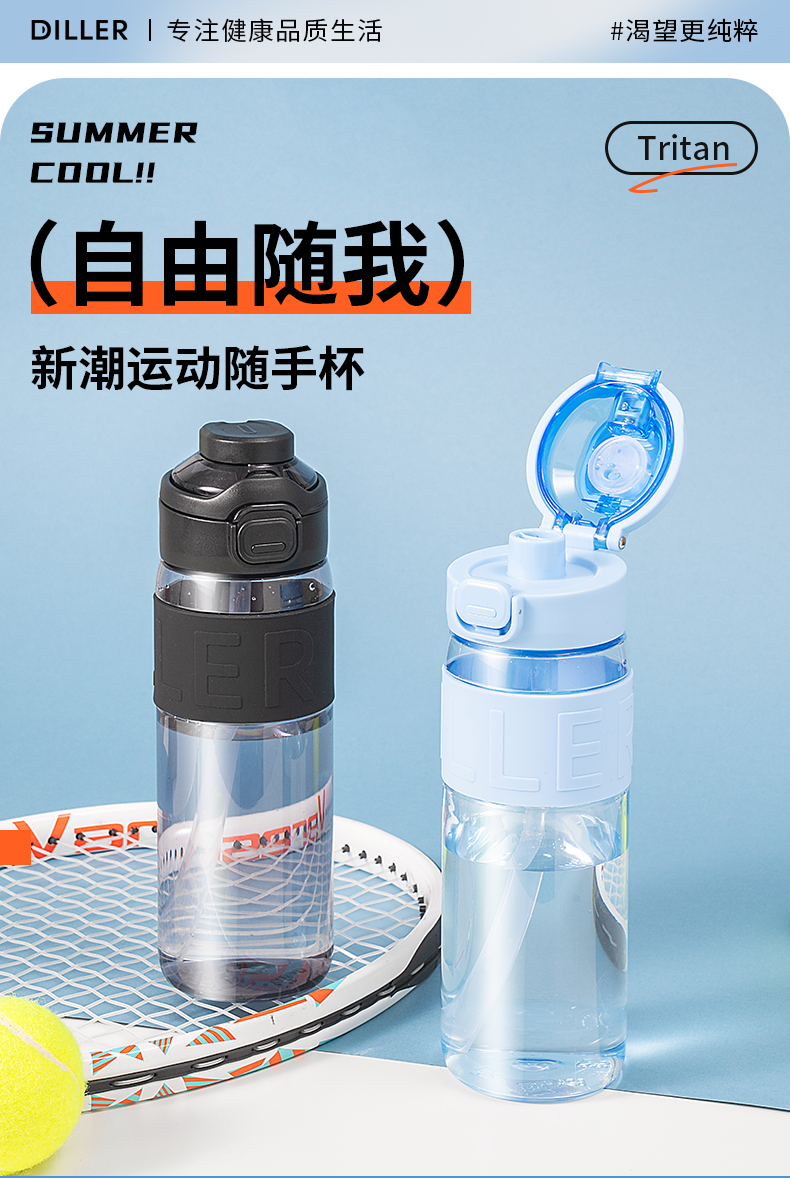 Diller Large Tritan Water Bottle Spout Lid Straw Lifting Handle BPA ...
