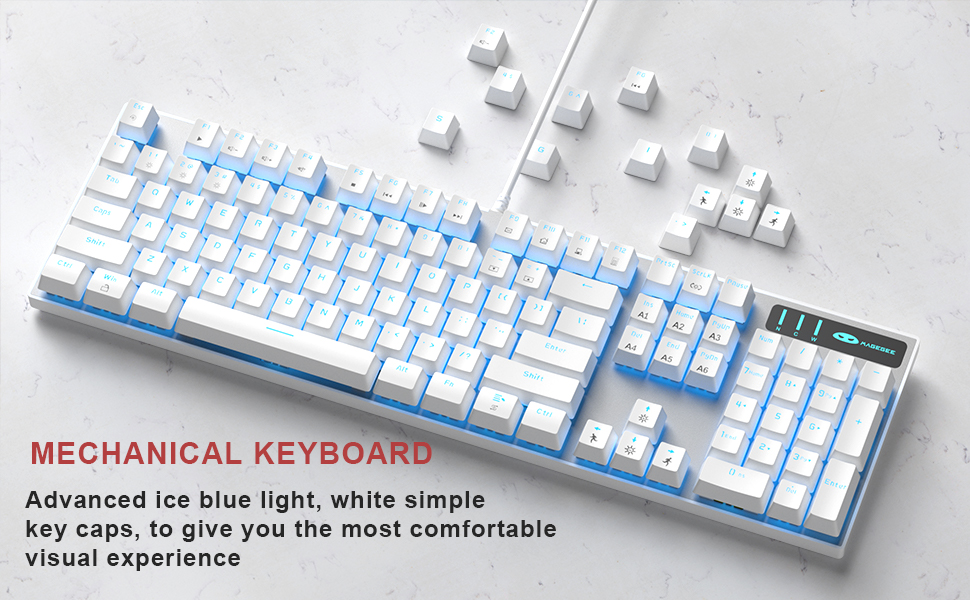 MageGee Mechanical Gaming Keyboard Blue/Red Switch 104 Keys Wired LED Backlit Anti-Ghosting ...