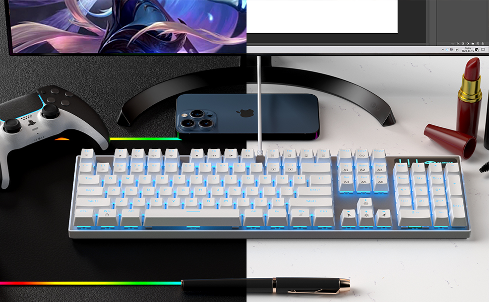 MageGee Mechanical Gaming Keyboard Blue/Red Switch 104 Keys Wired LED Backlit Anti-Ghosting ...