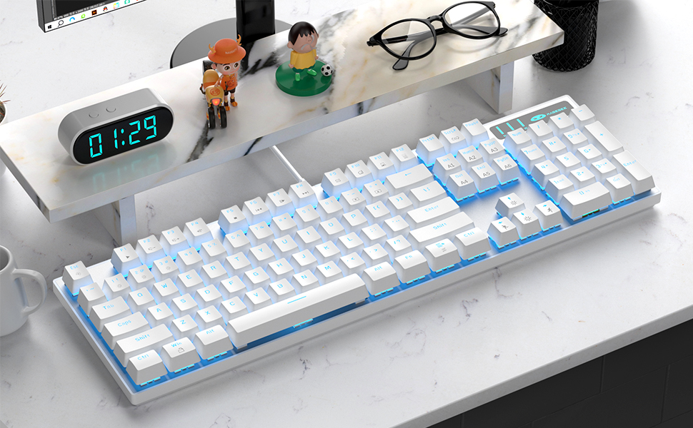 MageGee Mechanical Gaming Keyboard Blue/Red Switch 104 Keys Wired LED Backlit Anti-Ghosting ...