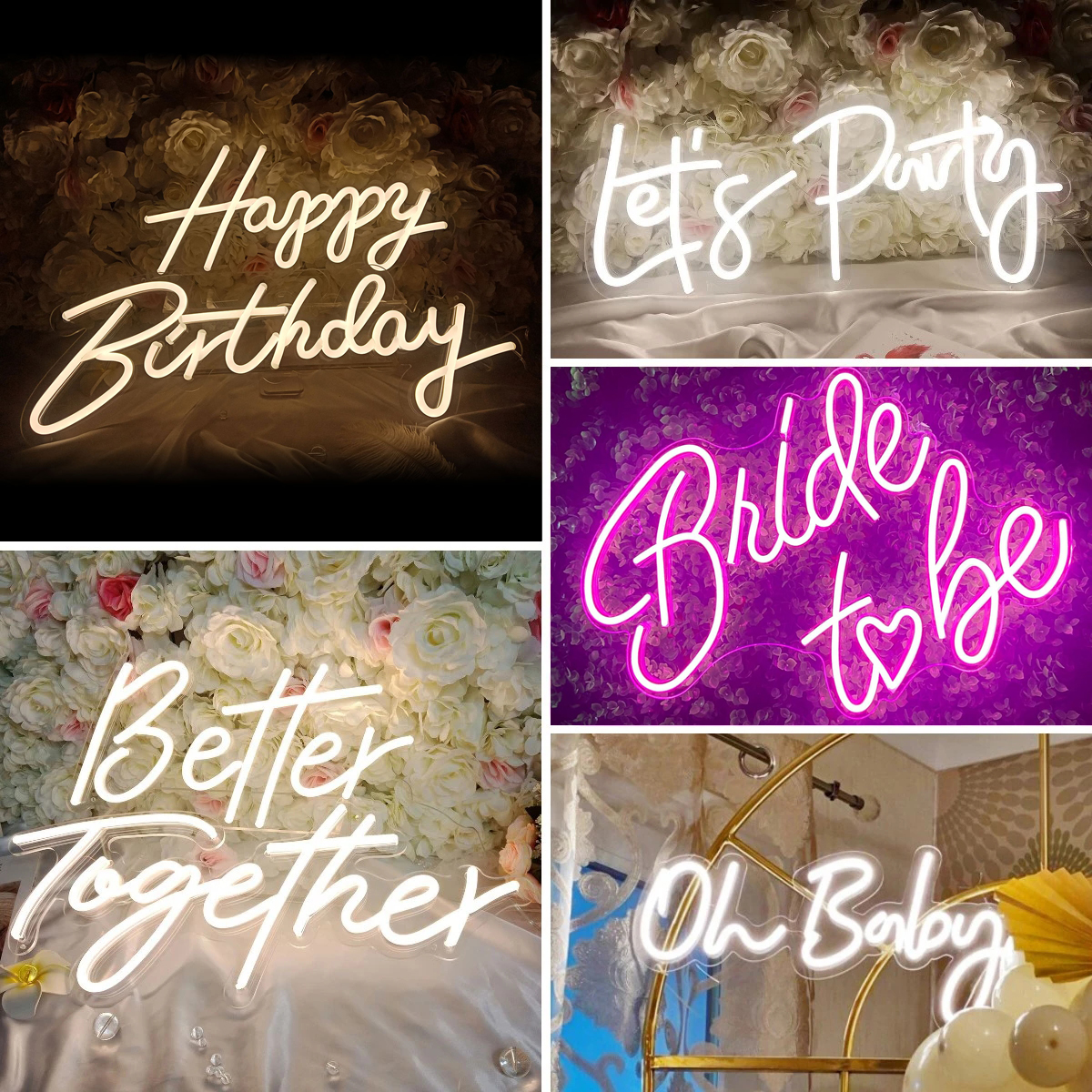 Happy Birthday Led Neon Signs Let's Party,Oh Baby,Mr Mrs,Bride to Be ...