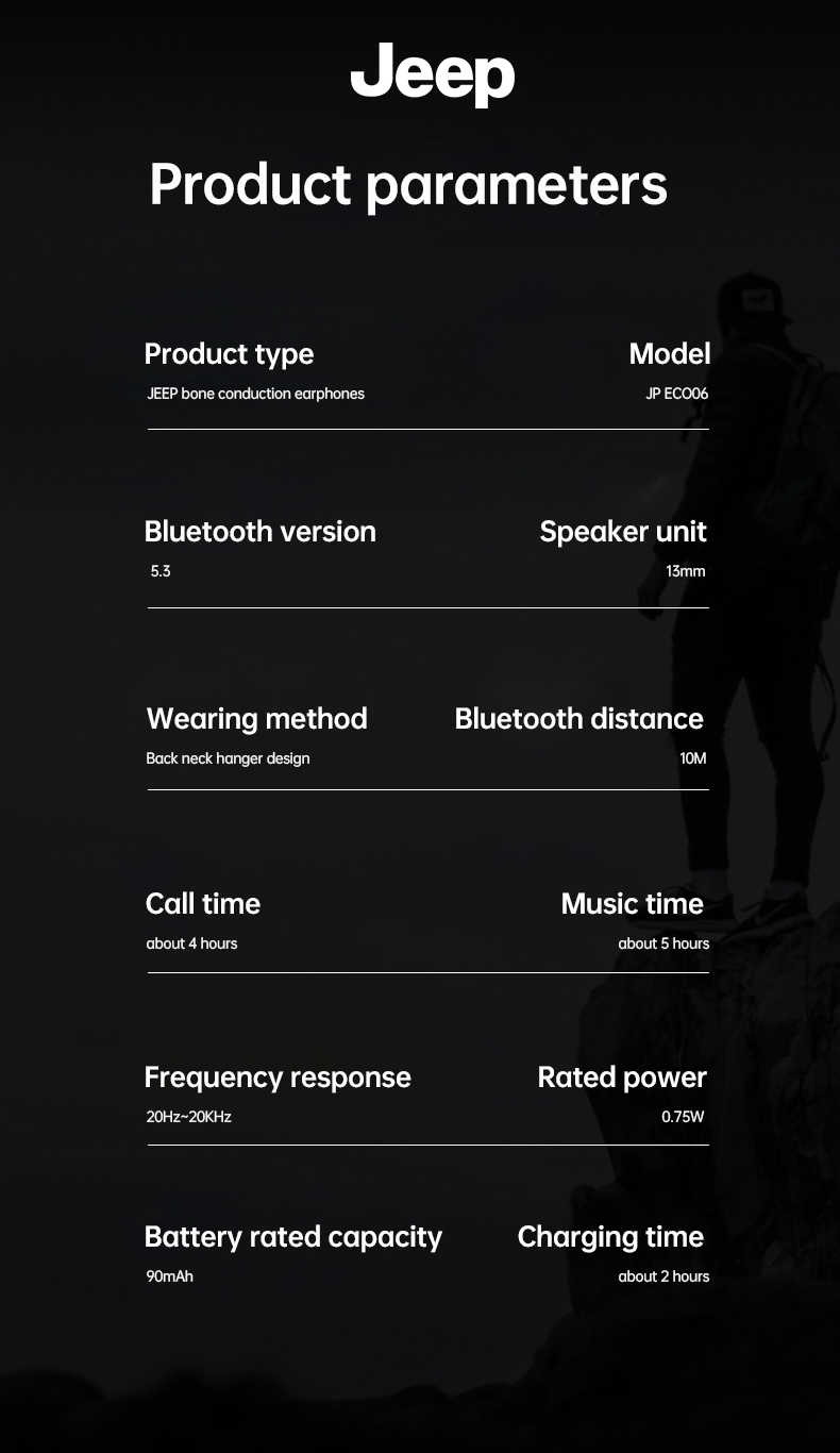 Jeep EC006 Bone Conduction Hearphones IPX6 Water/Sweat Resistant HiFi Sound Quality Sport ...