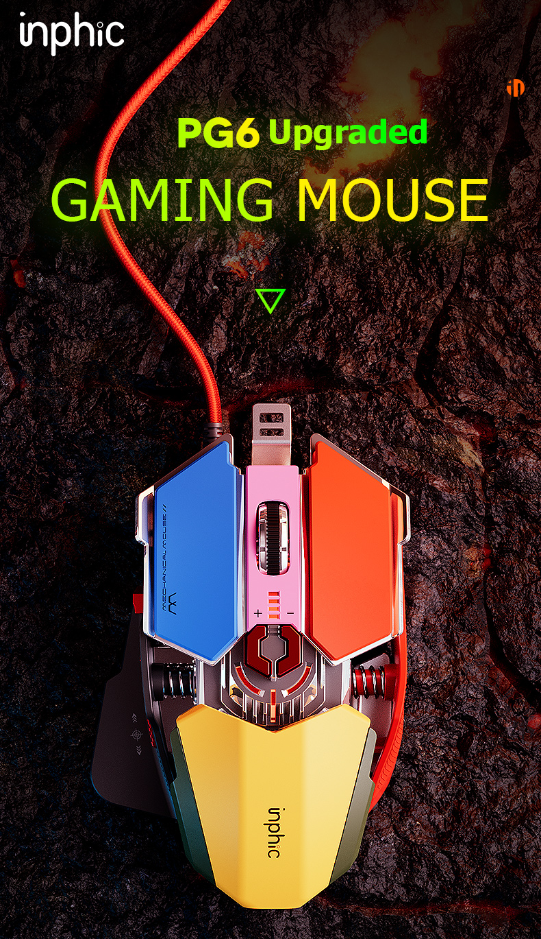 Inphic PG6 Wired Gaming Mouse Chroma RGB Backlit, 12800 DPI Adjustable & 9 Programmable Macro ...