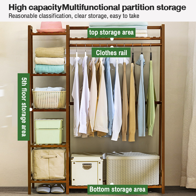 Bamboo Clothes Rack 80-190CM Wood/Brown Rak Gantung Baju Almari Baju ...