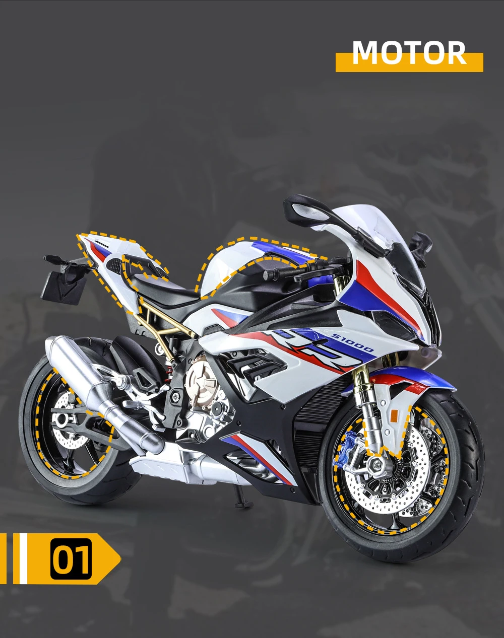 1:9 Large Scale Motor BMW S1000 RR Alloy Diecast Motorcycle Model ...