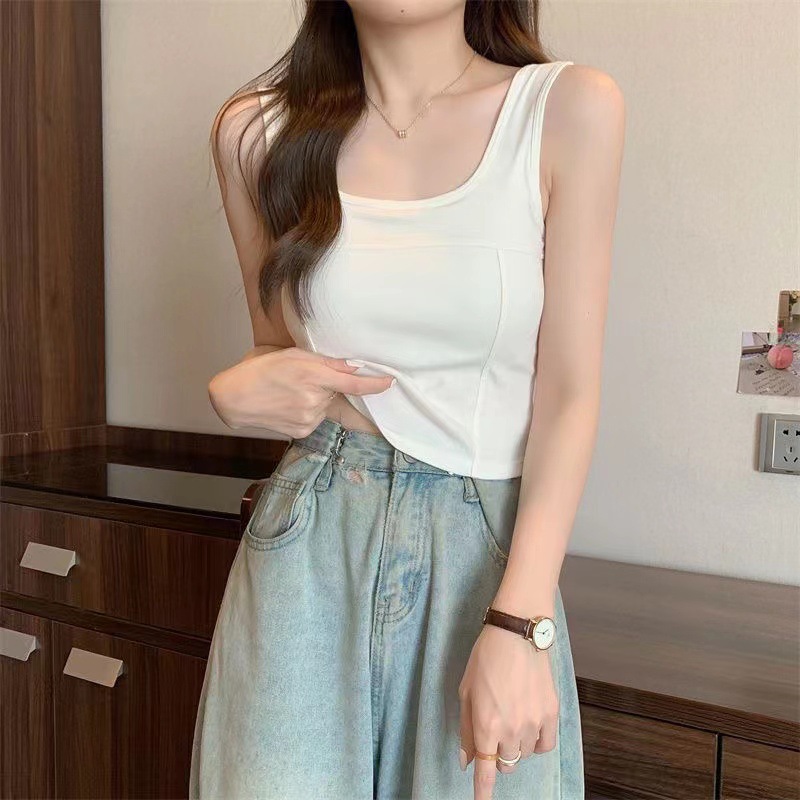 Maniyun Fixed Cup Cotton Singlet Women Sleeveless Camisole Inner Tank ...