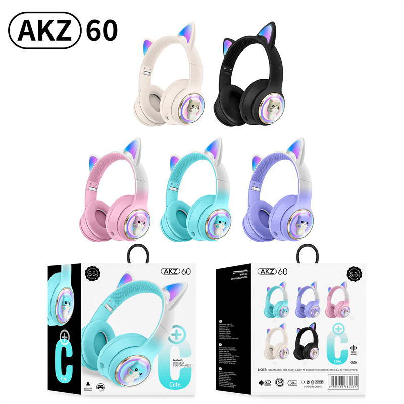 RGB Cat Ear Wireless Headphones for PC Cute 3D Space Capsule Cat ...
