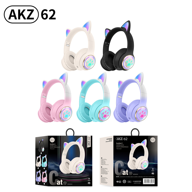 RGB Cat Ear Wireless Headphones for PC Cute 3D Space Capsule Cat ...