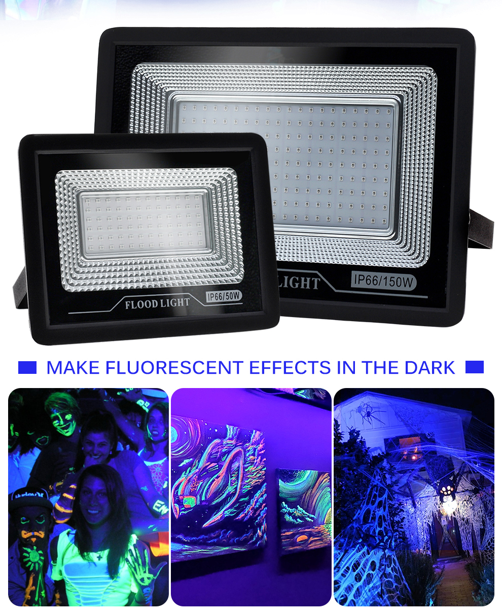 UV Flood Light Fluorescent Stage Lamp 50W 100W Ultraviolet LED Black ...