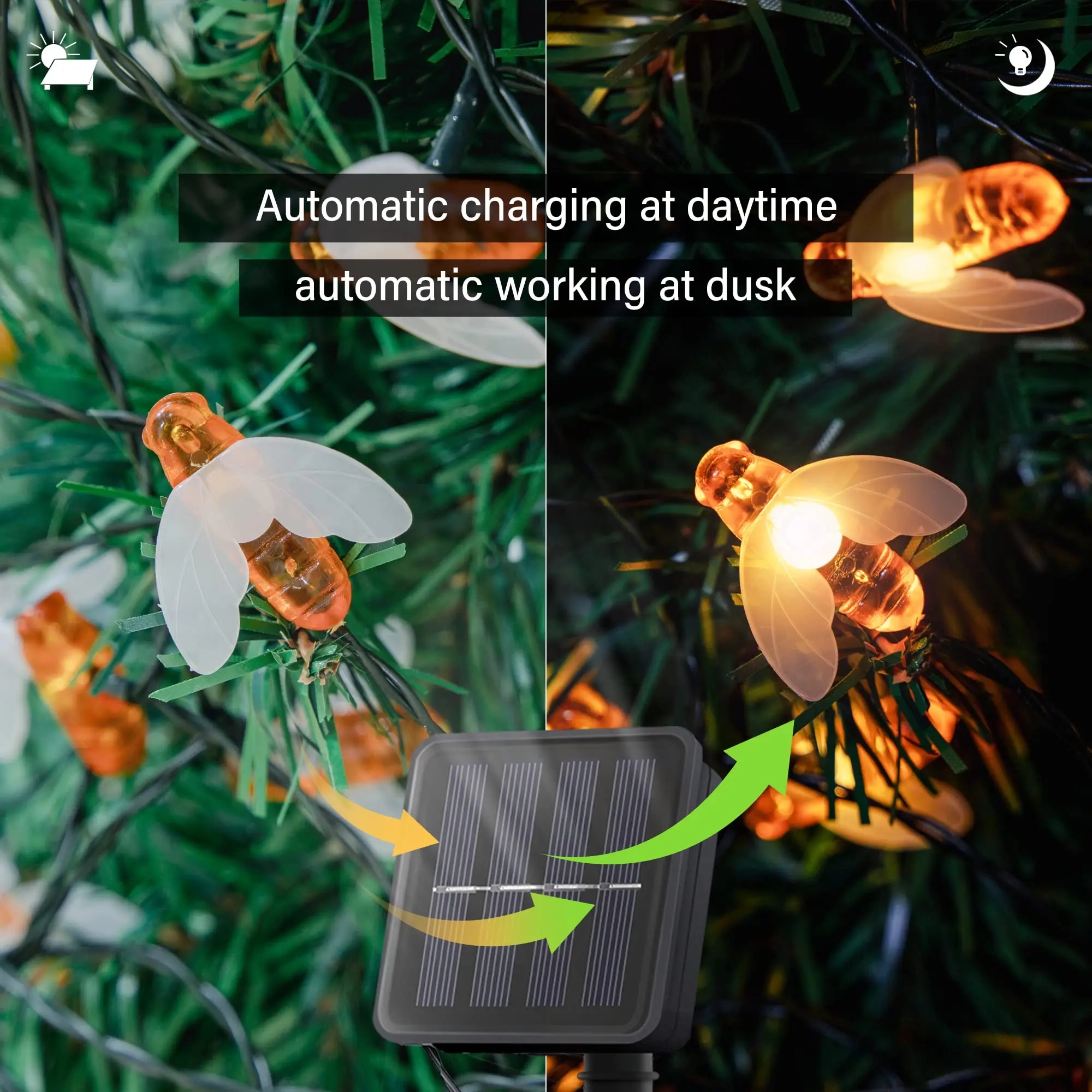 🎀🎀🎀5M 30LED Solar Honey Bee Shape String Lights LED Light Fairy String ...