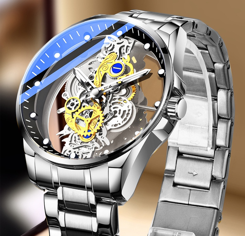 Men's automatic fully mechanical quartz watch double-sided transparent ...