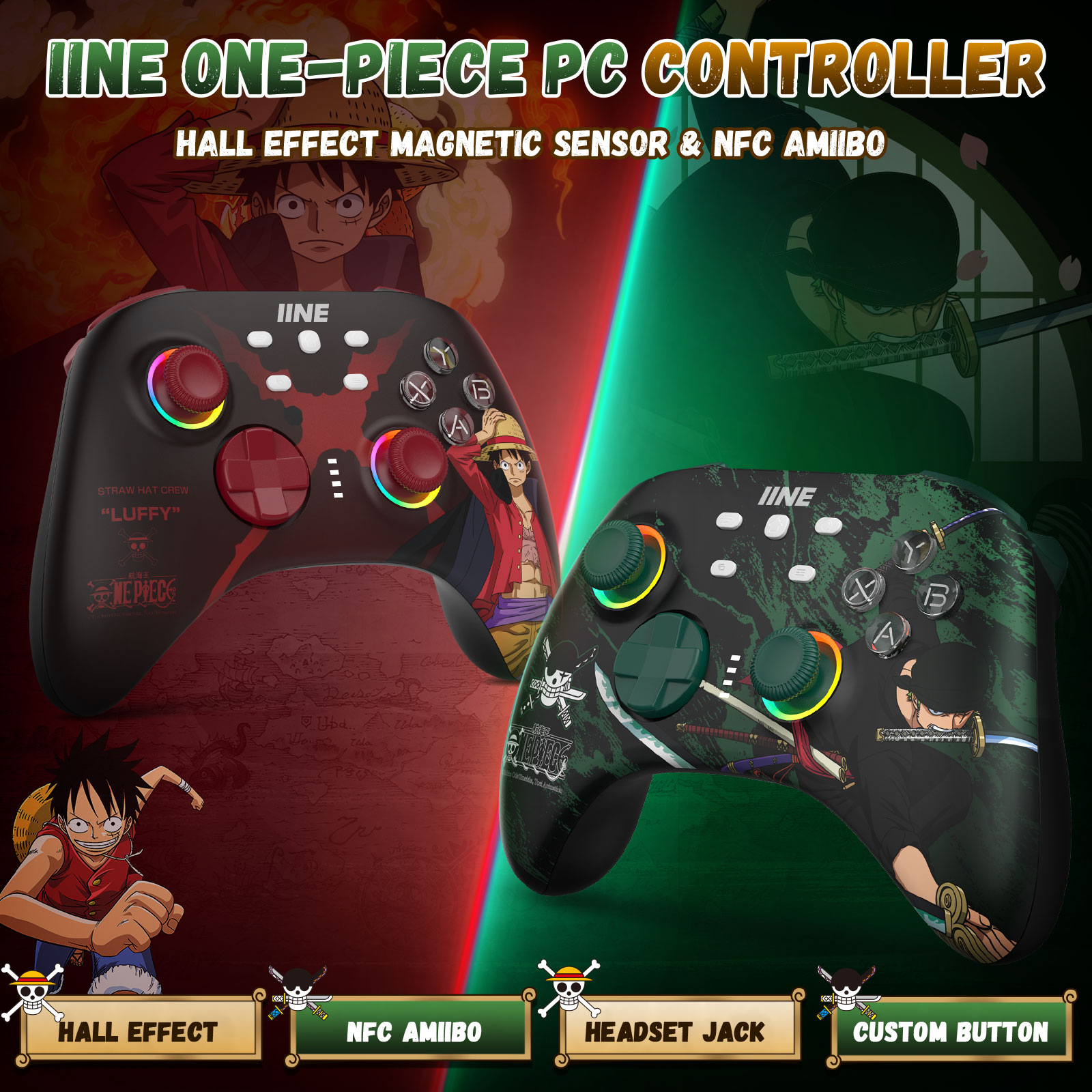 IINE ONE-PIECE PC Controller with Headset Jack RGB Light compatible ...