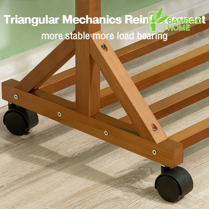 【Ready Stock】Bamboo Clothes Rack 50/60/80/100CM Moving Towel Rack Rak ...