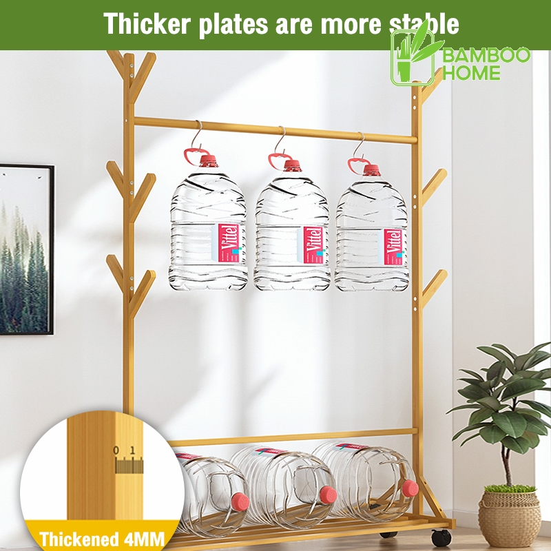 【Ready Stock】Bamboo Clothes Rack 50/60/80/100CM Moving Towel Rack Rak ...