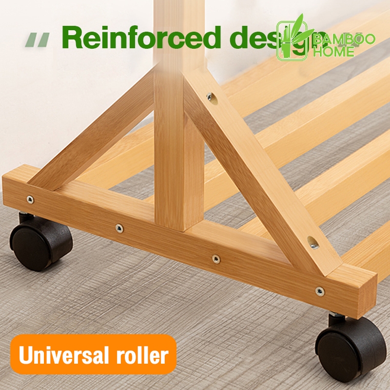 【Ready Stock】Bamboo Clothes Rack 50/60/80/100CM Moving Towel Rack Rak ...