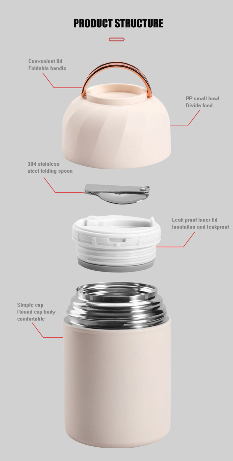 1200ml Food Thermal Jar Insulated Soup Cup Thermos Container 316 ...