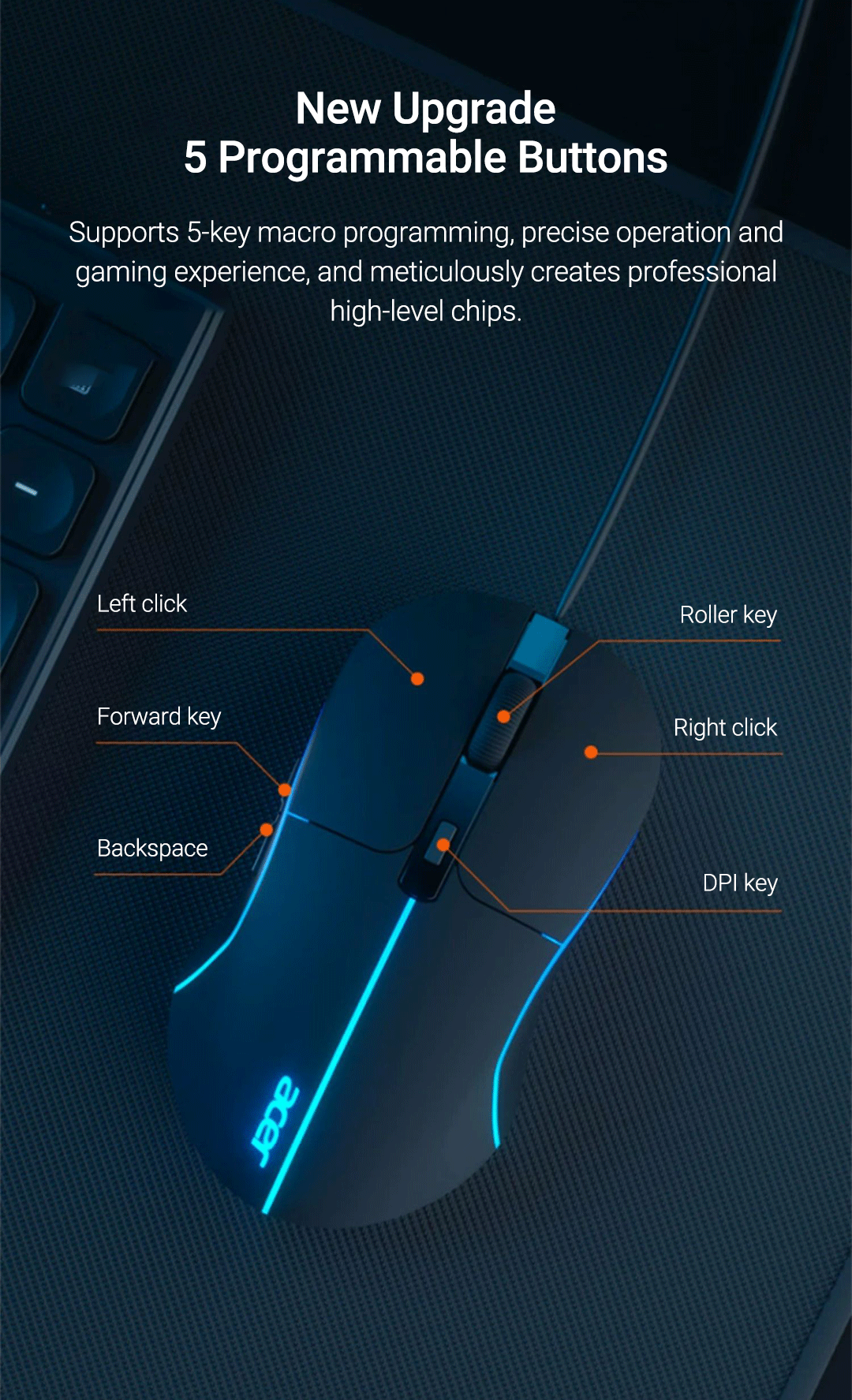 Acer USB Wired Mouse M115 Colorful Light Effect 800/1600/2400/3200DPI ...