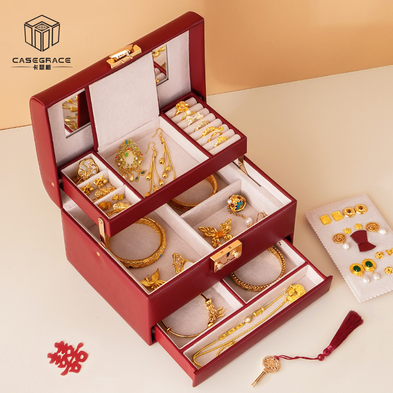 CASEGRACE Elegant Wedding Jewelry Box Storage With Lock For Earring And ...