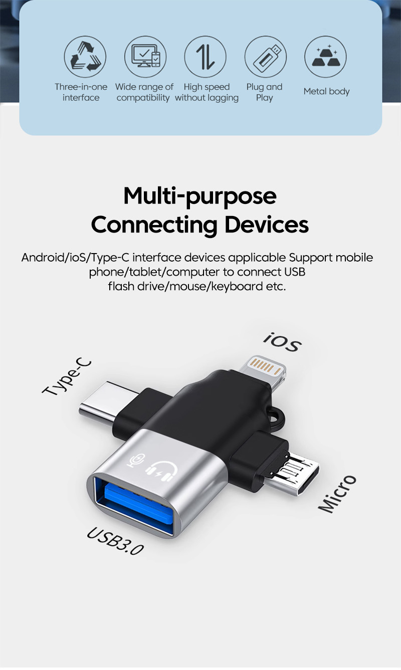 3 in 1 OTG Adapter Type C Micro OTG Adapter USB 3.0 Data Transmit ...
