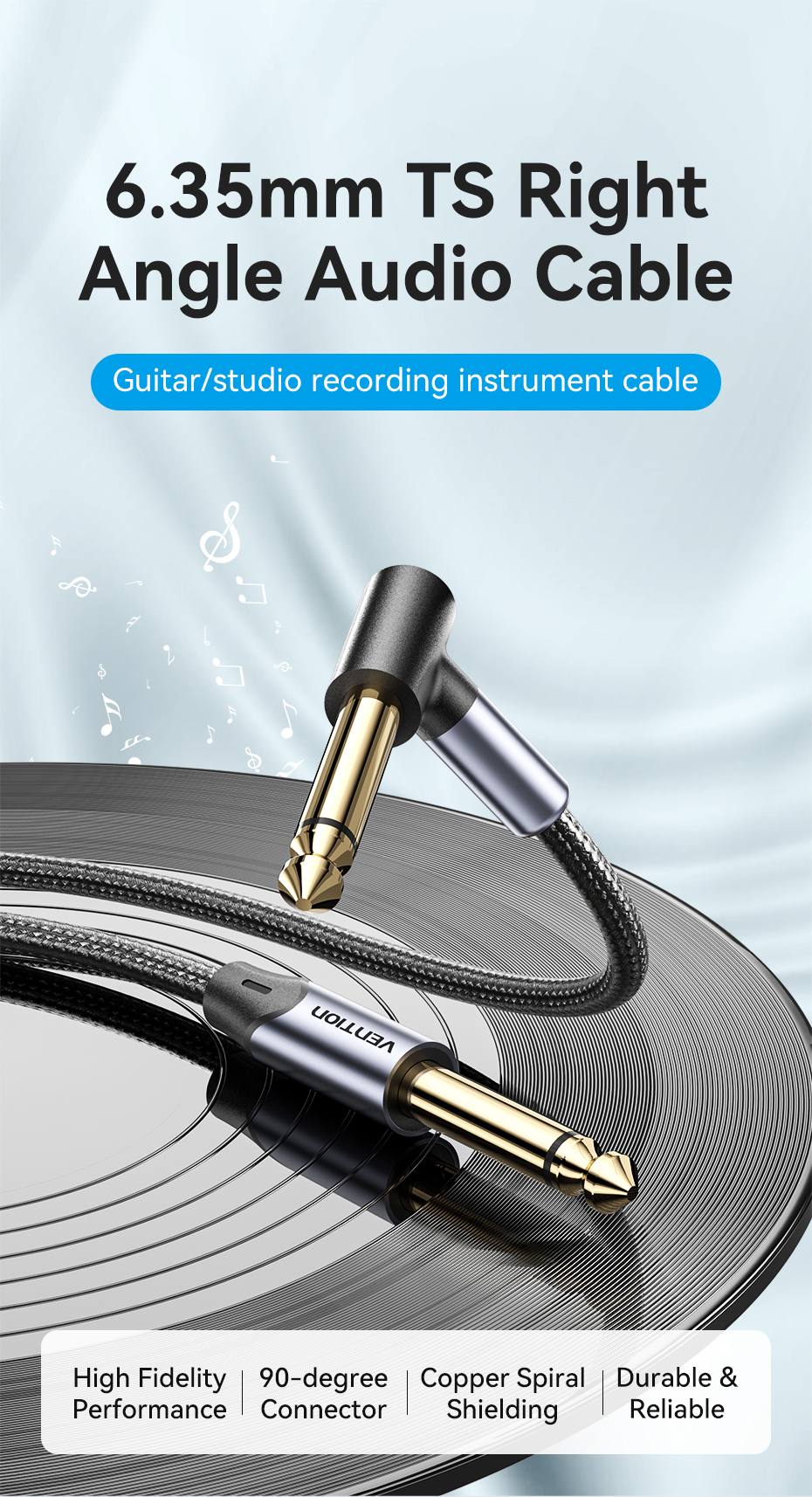 Vention 6.35mm Instrument Cable, Right-Angle to Straight TS Male Cable ...