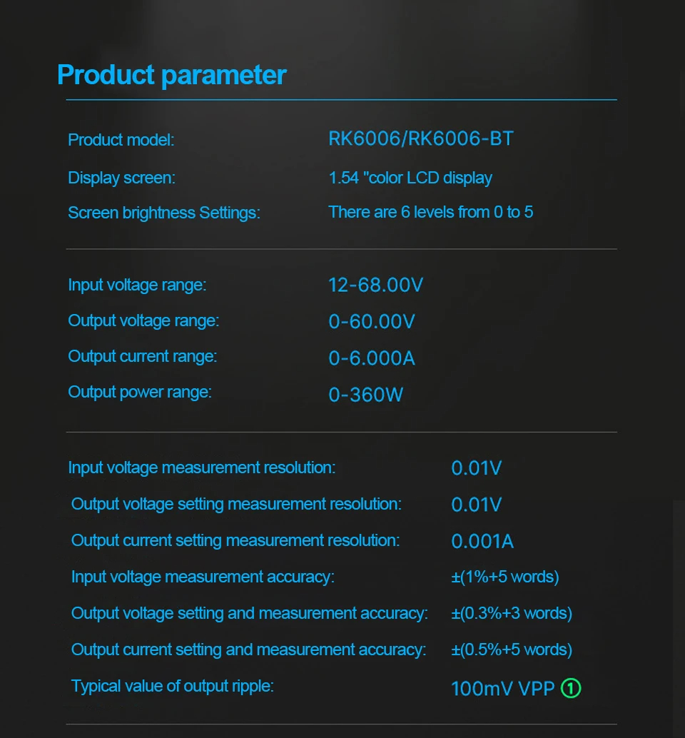 RK6006 RK6006-BT Regulated Power Supply 6A 60V DC DC Step Down Voltage ...