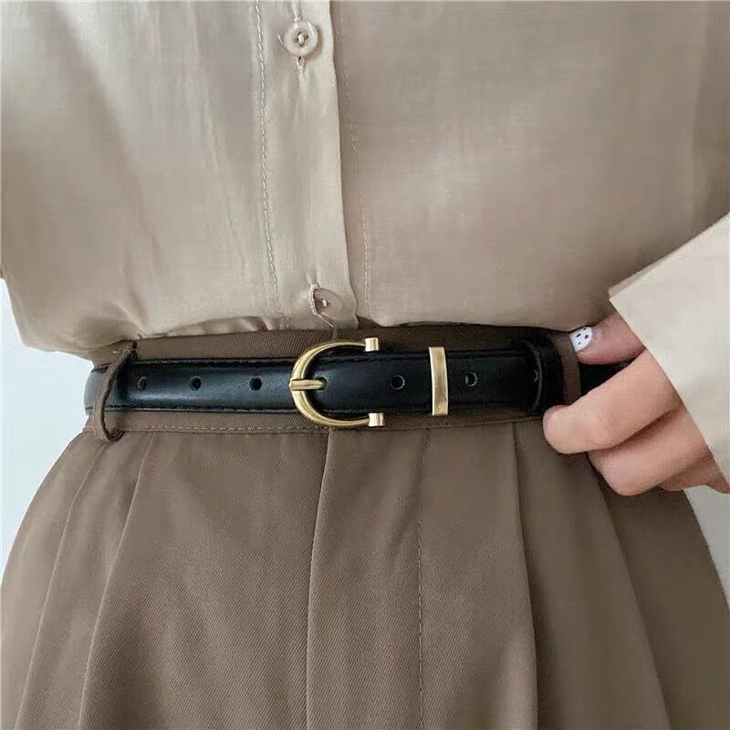 Retro cut edge fine PU small belt belt, simple and versatile thin belt ...
