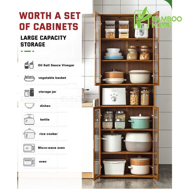 Bamboo Kitchen Cabinet Kabinet Dapur 3/4/5/6/7Layers Kitchen Organizer ...