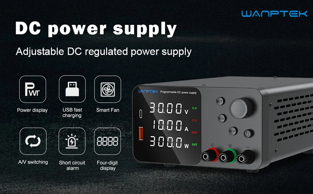 Wanptek Adjustable DC power supply 30V 10A 60V 5A 120V Lab Bench Power ...