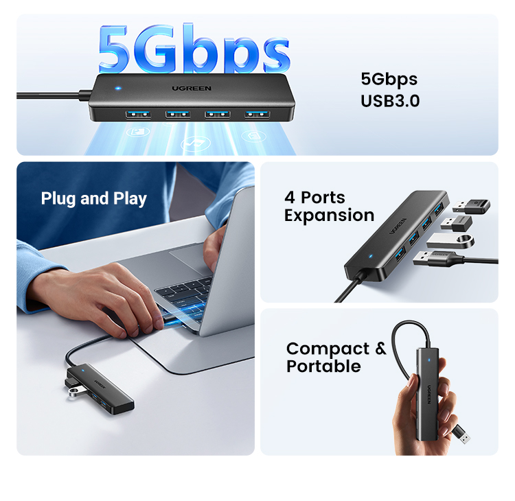UGREEN USB 3.0 Hub 4 Ports USB A Splitter Ultra-Slim USB Expander for ...