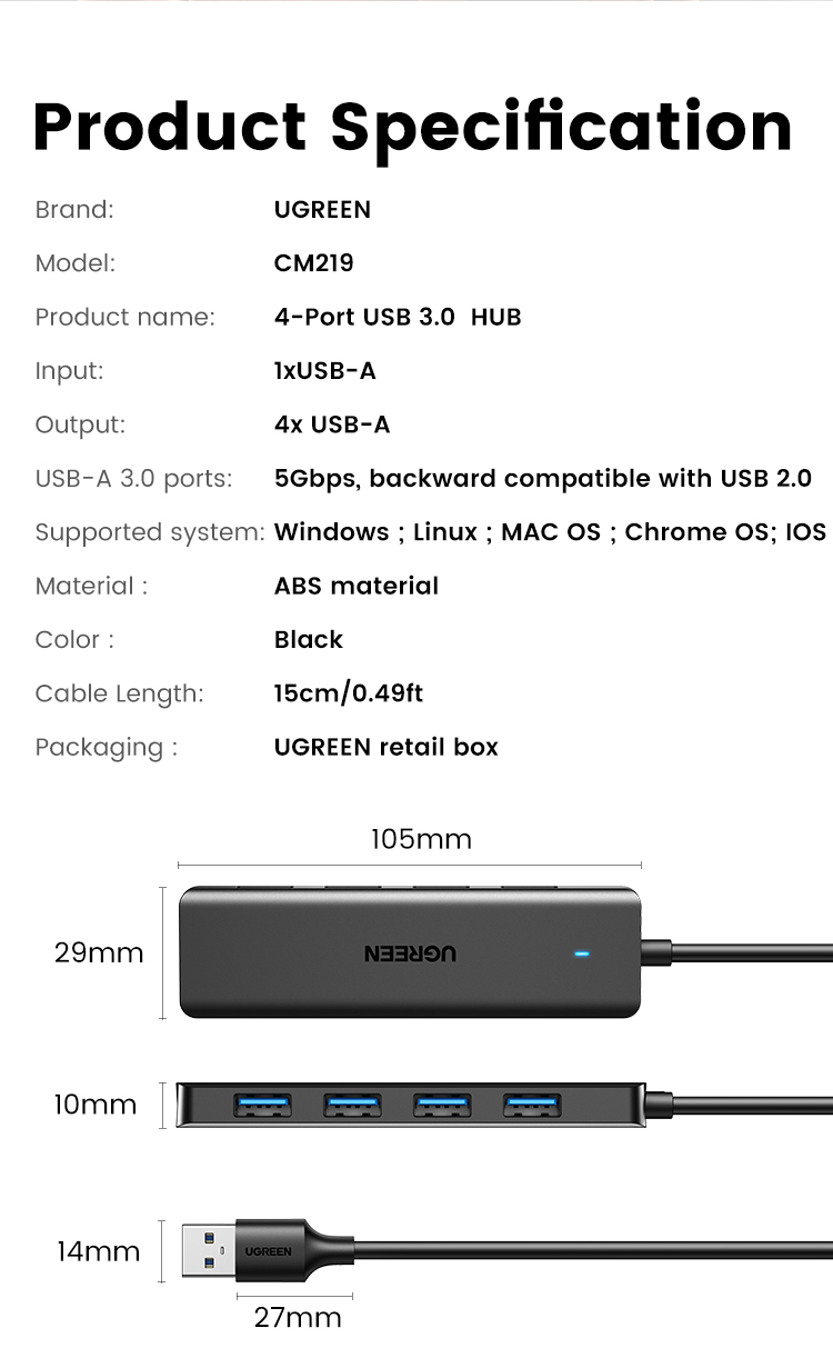 UGREEN USB 3.0 Hub 4 Ports USB A Splitter Ultra-Slim USB Expander for ...