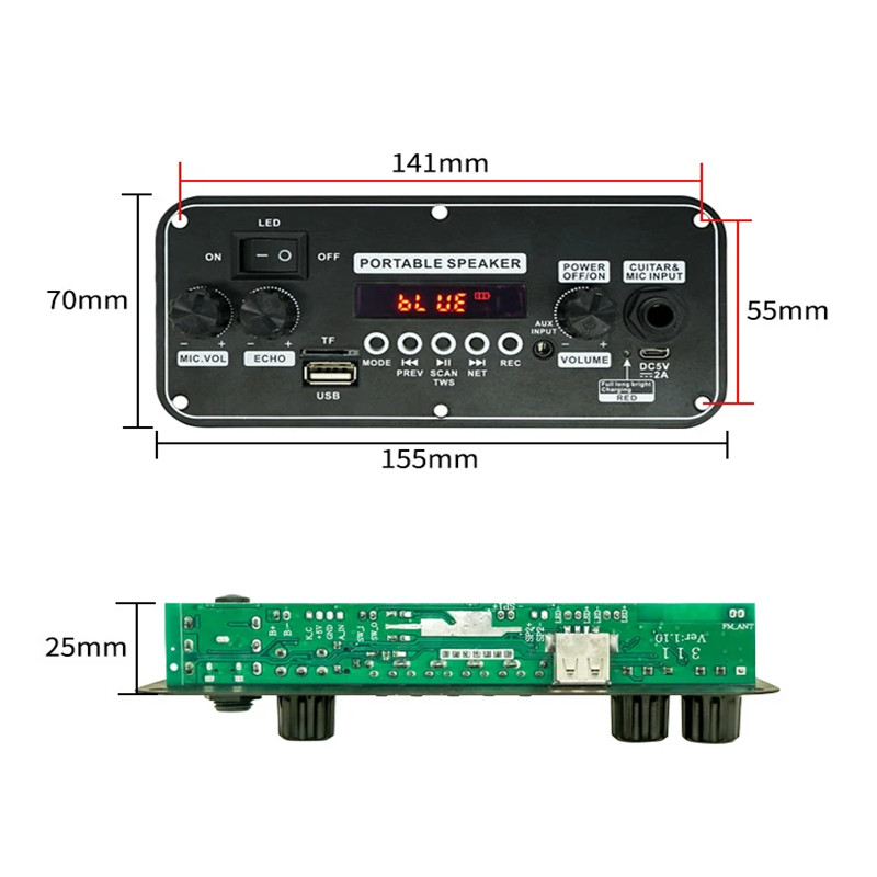 10W Bluetooth 5.0 MP3 Decoder Board Amplifier Audio Player 3.7V ...