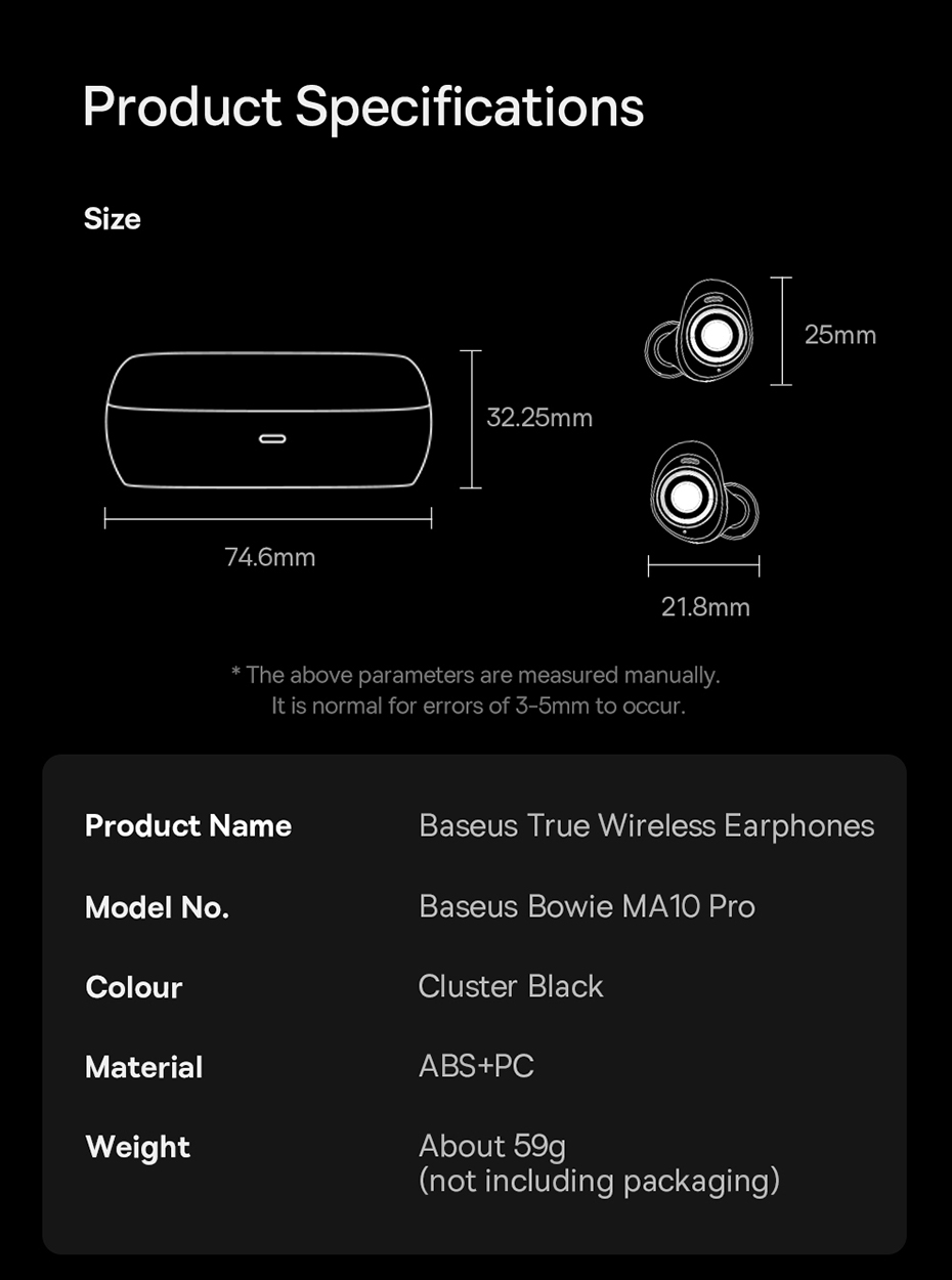 Baseus Bowie MA10 Pro ANC Wireless Earphone Bluetooth 5.3 48dB Noise ...