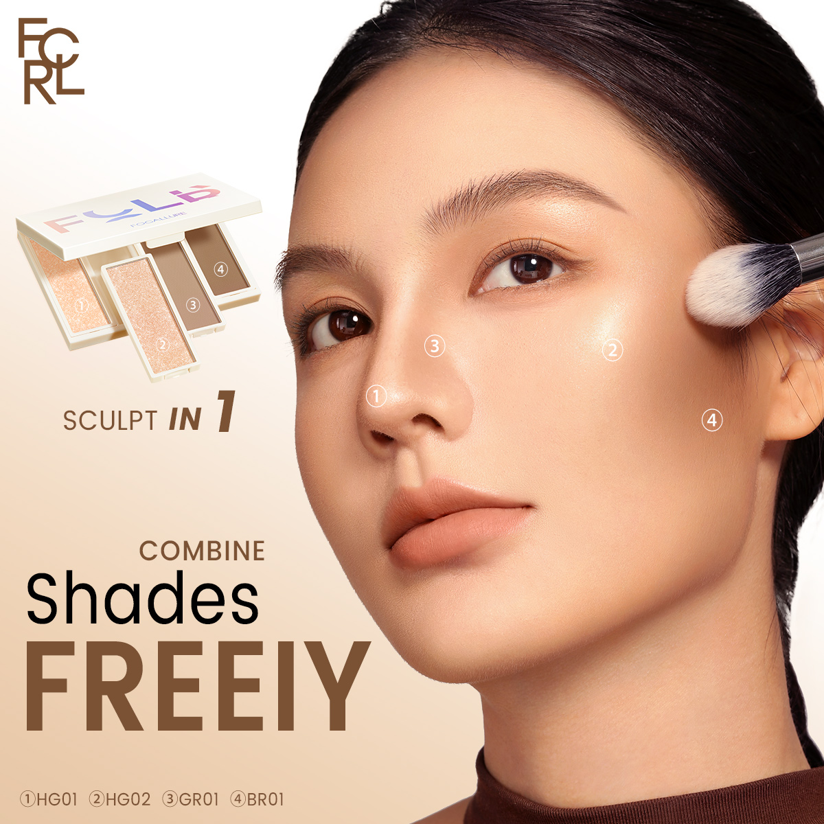 FOCALLURE Pro-palette DIY 3D Sculptor Highlight Contour Fine Powder ...