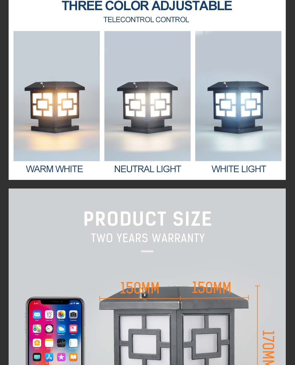Lampu pagar solar Garden light Outdoor Waterproof 3-Colors Solar fence ...