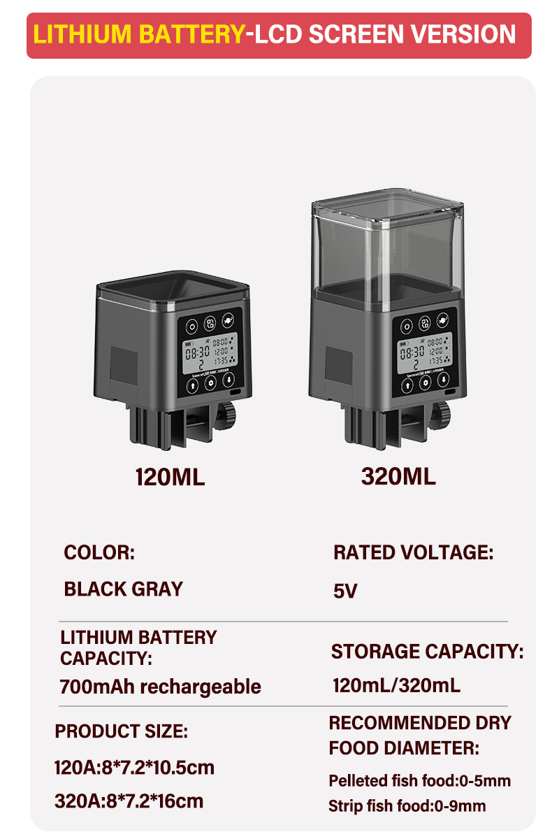 Old Fisherman-Fish tank LED LCD screen automatic feeder 320ml large capacity intelligent feeding ...