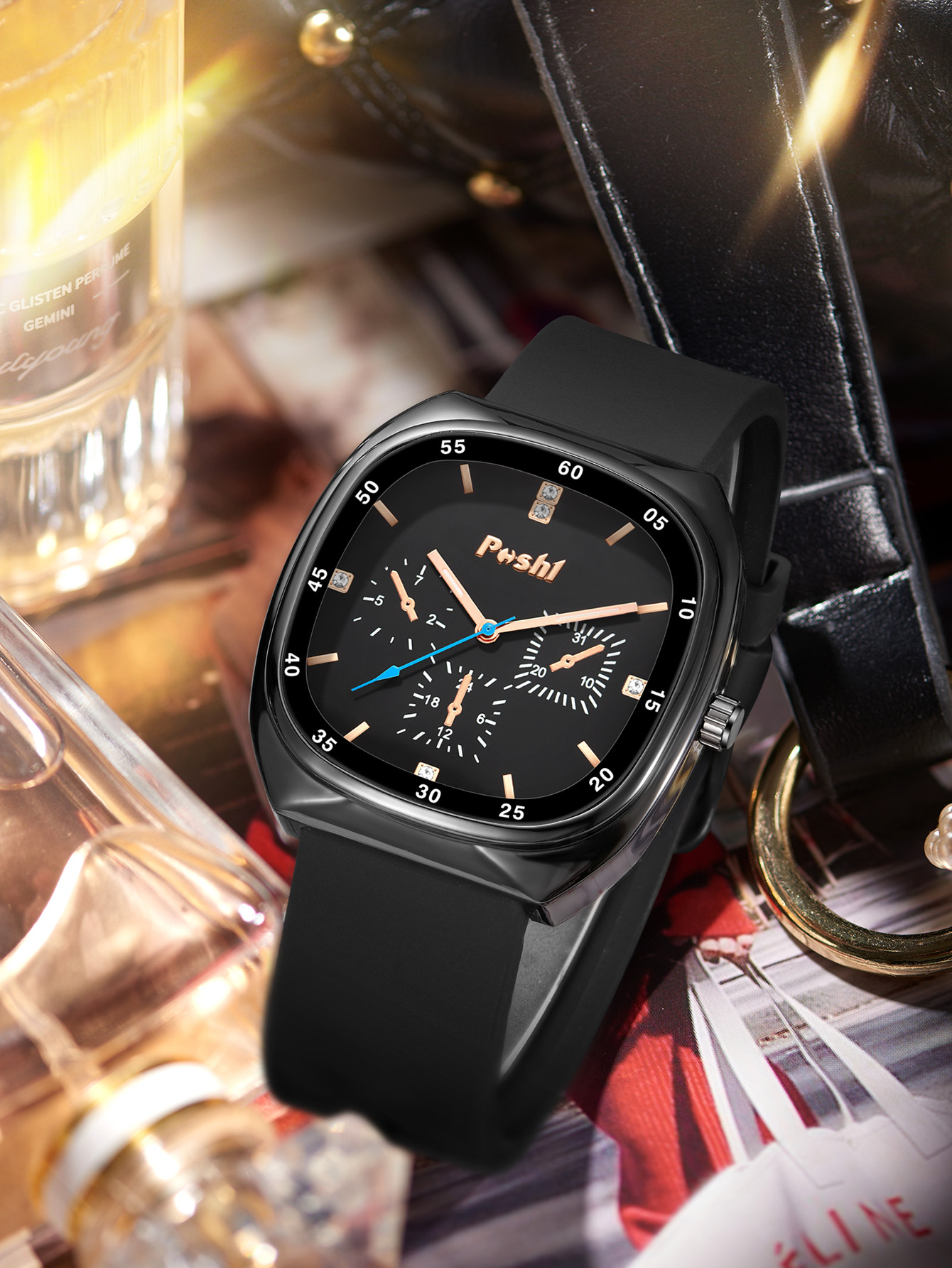 POSHI original waterproof women watch quartz display silicone strap ...