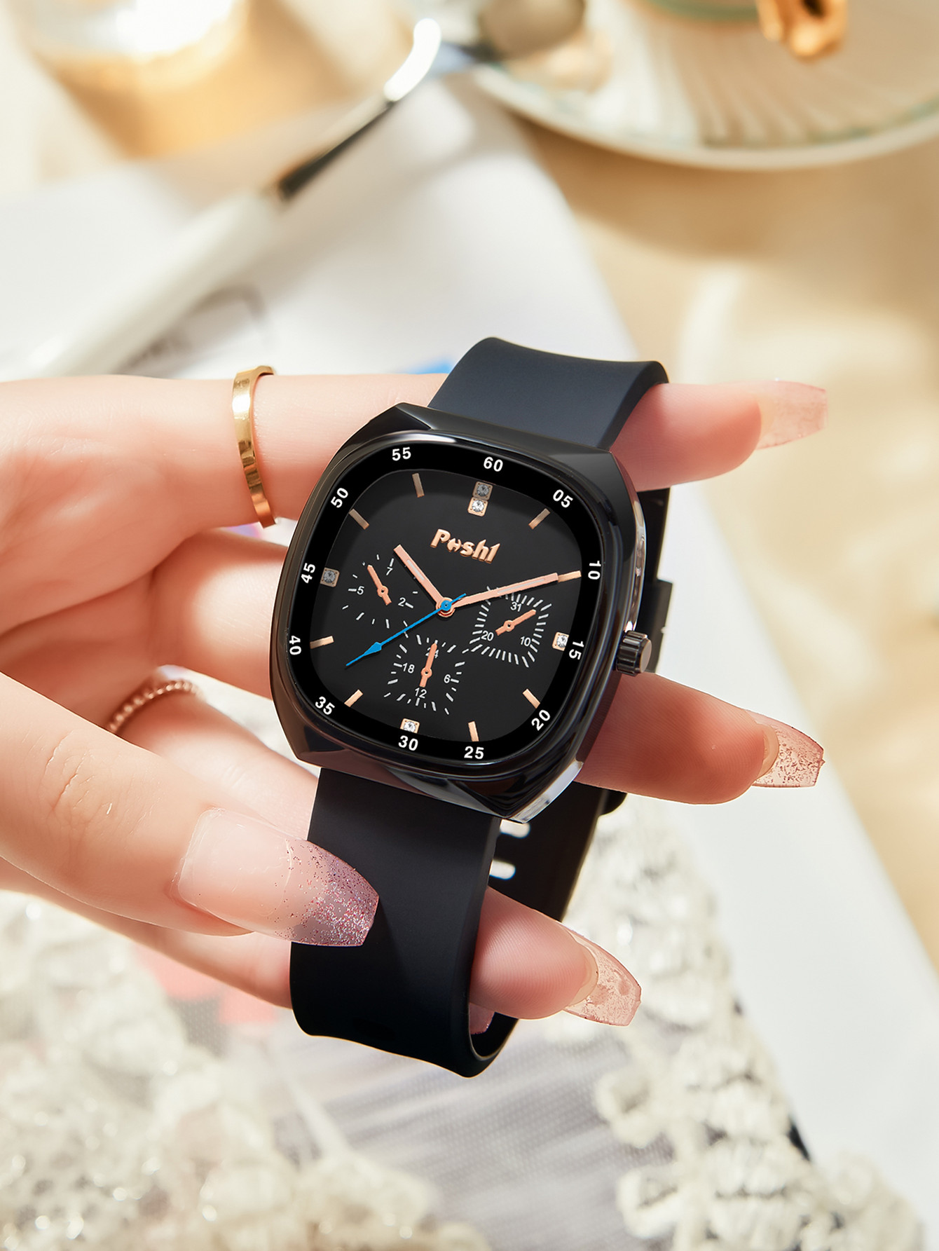 POSHI original waterproof women watch quartz display silicone strap ...