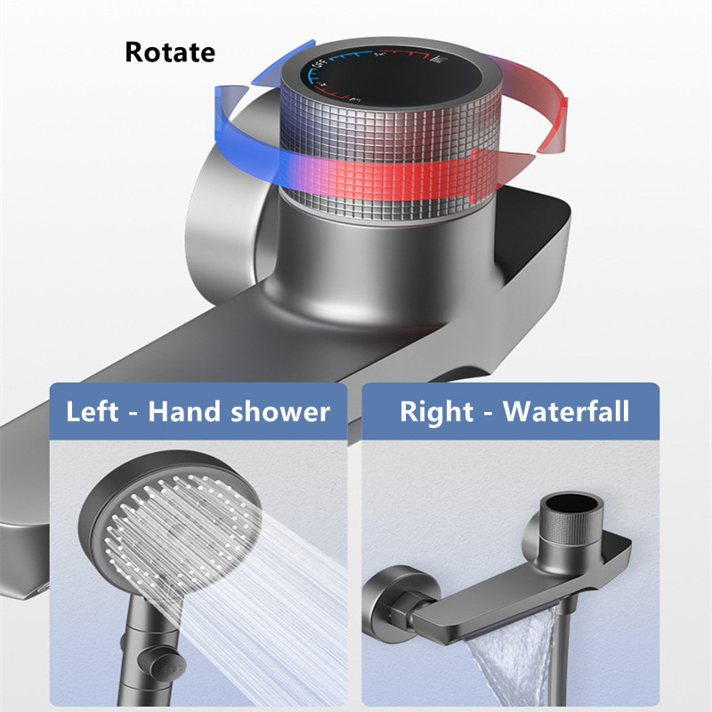 Bathroom waterfall tap hand shower solid brass grey hot and cold water ...