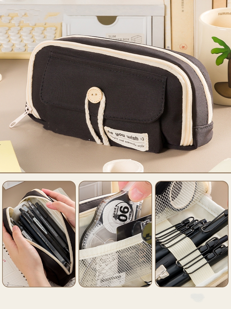 Penlab Hemp Rope Pencil Case Pen Bag 3 Compartments Front Pocket Oxford ...