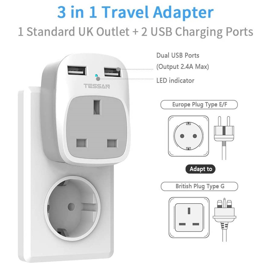 TESSAN MY to Korea Travel Adapter With USB+Type C,Korea Indonesia Plug ...