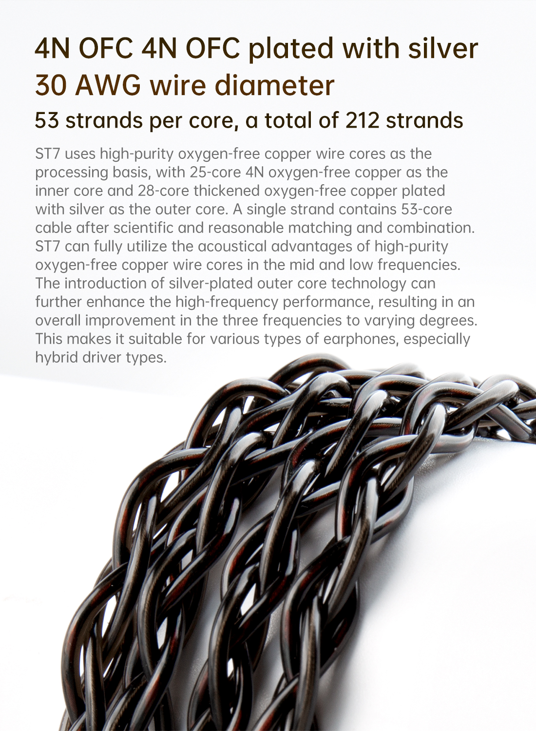 KBEAR ST7 4N Oxygen Free Copper Upgrade Balance Cable MMCX/2Pin/QDC ...